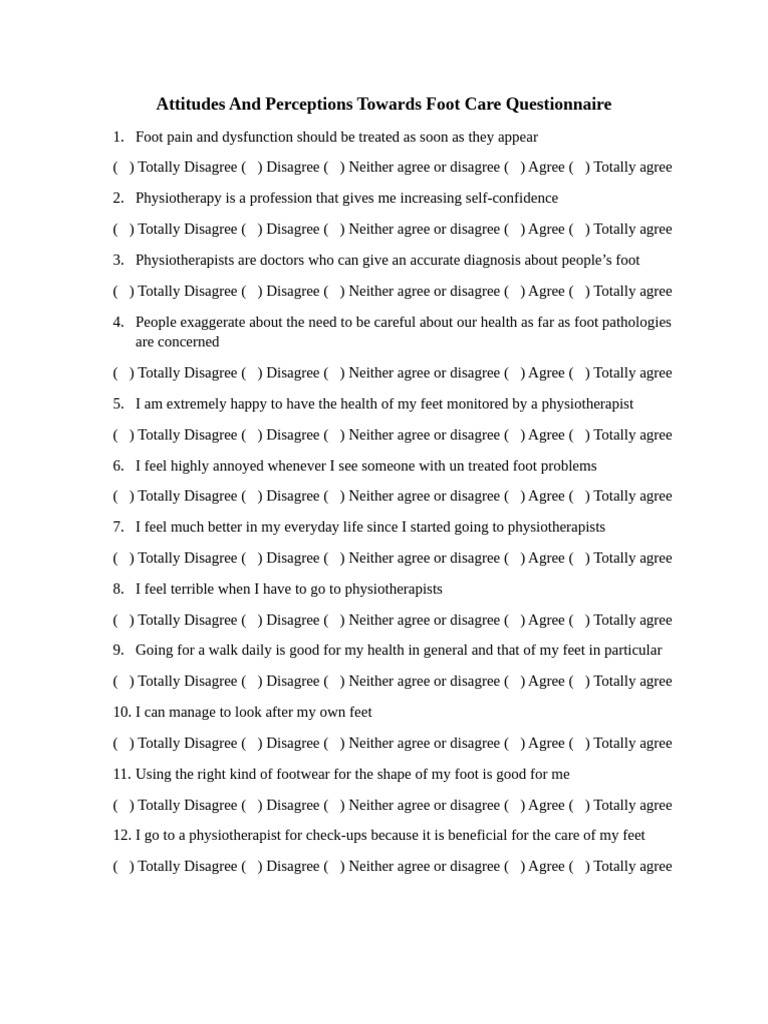 Foot Care Attitudes Questionnaire | PDF