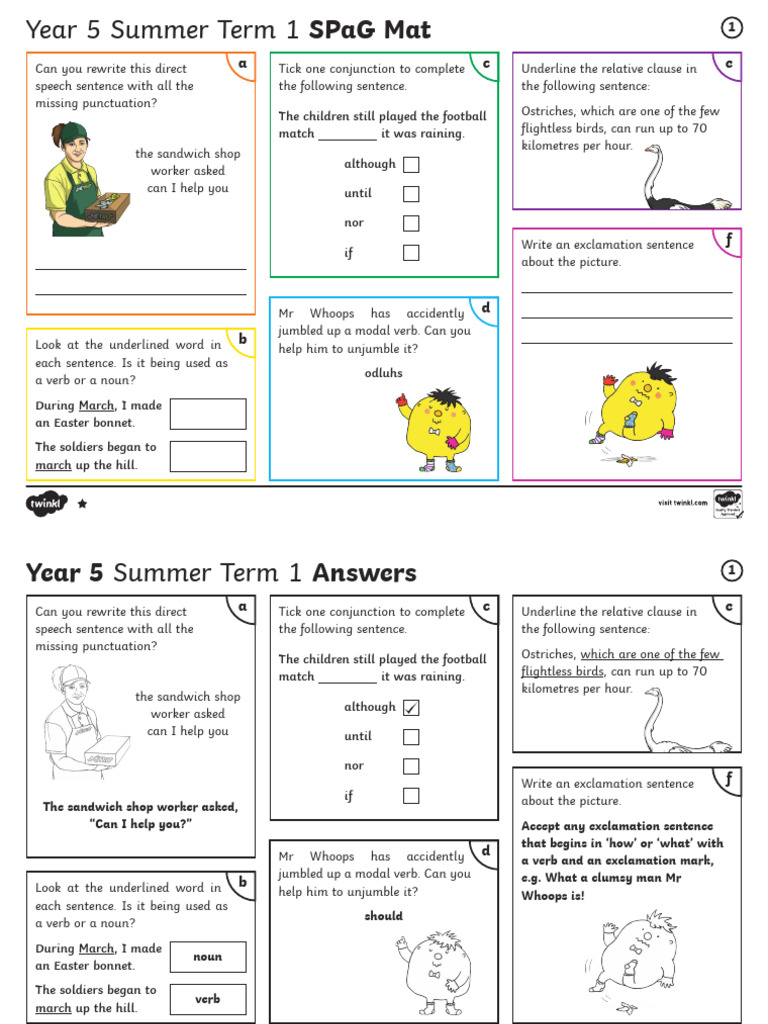 Year 5 SPaG Activity Mat 1 | PDF | Sentence (Linguistics) | Clause