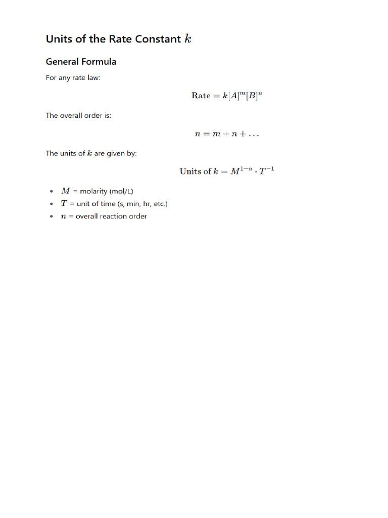 How To Determine The Units of The Rate Constant K | PDF