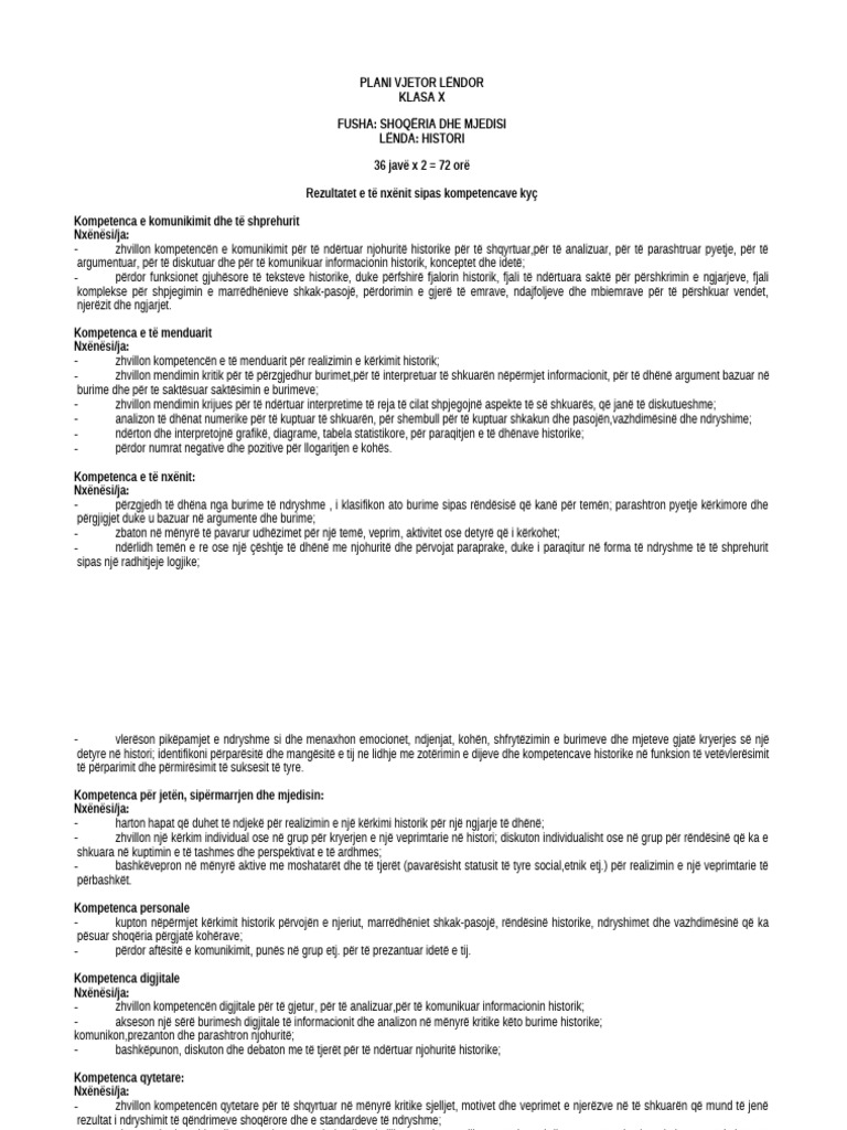 Histori-10-Plani-mesimor-23-24 Bona Albas | PDF
