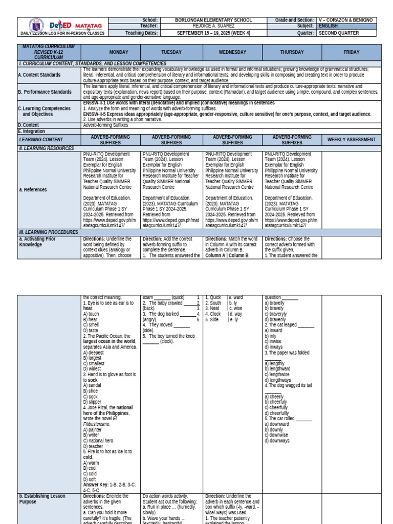 Adverb-Forming Suffixes Lesson Plan | PDF | Reading Comprehension | Adverb