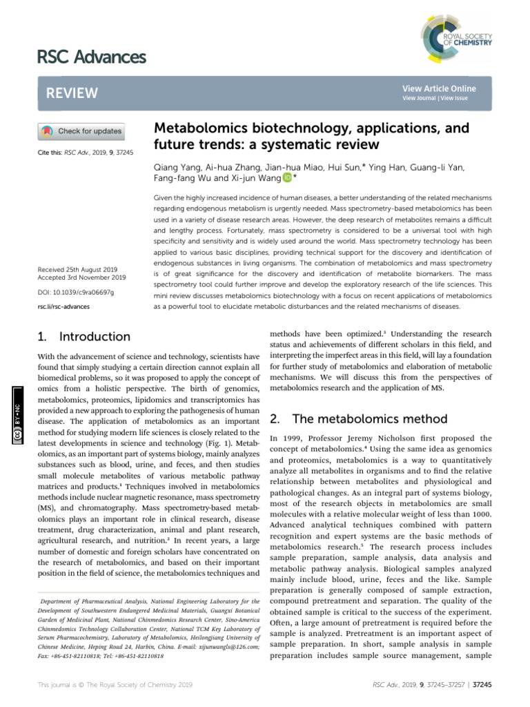 Metabolomics Biotechnology - A Systematic Review | PDF | Metabolomics ...