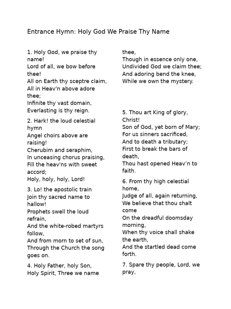 Entrance Hymn: Holy God We Praise | PDF | Christian Worship And Liturgy