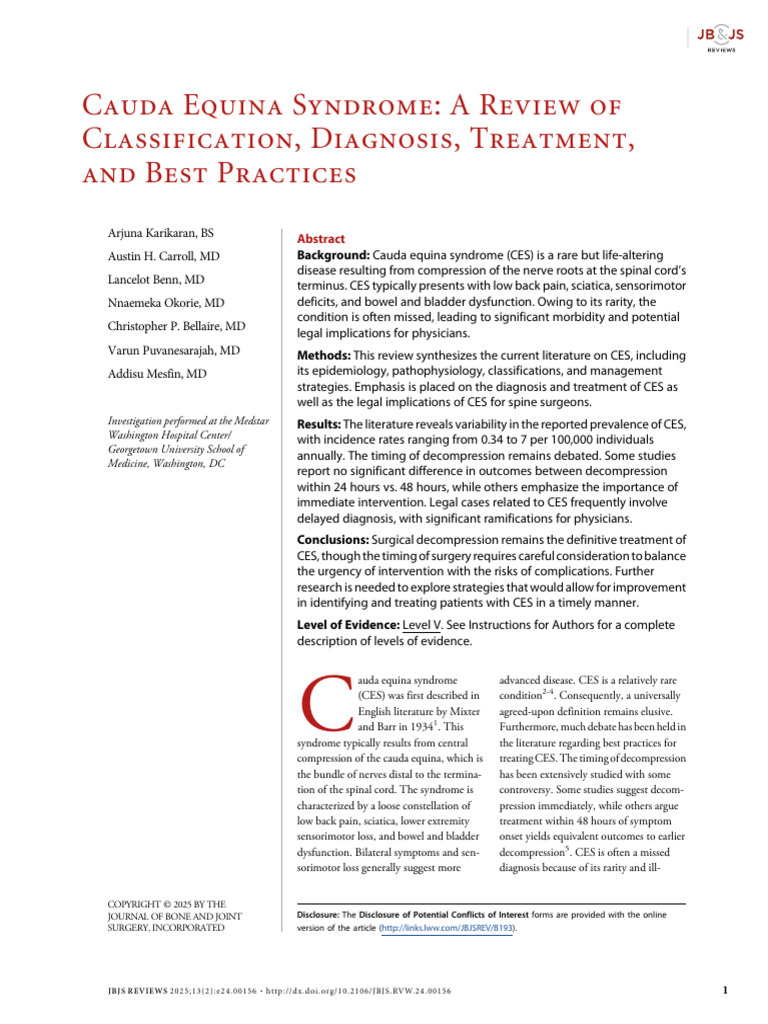 Cauda Equina Syndrome A Review of | PDF | Back Pain | Medical Specialties