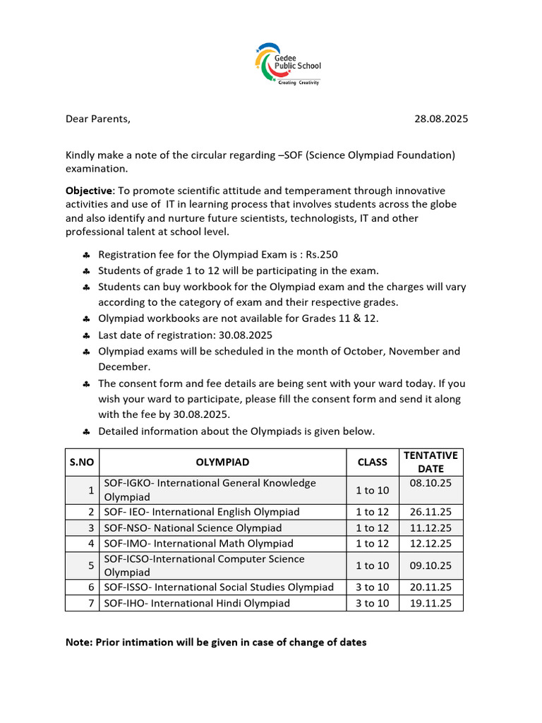 SOF - Olympiad Circular | PDF