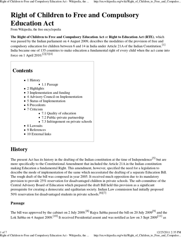 Right of Children To Free and Compulsory Education Act - Wikipedia, The ...