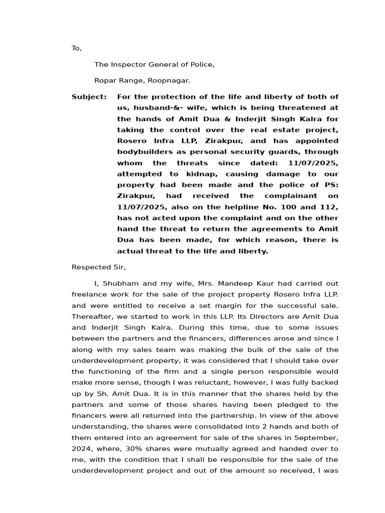 Letter To IGP - Shubham Bedi | PDF