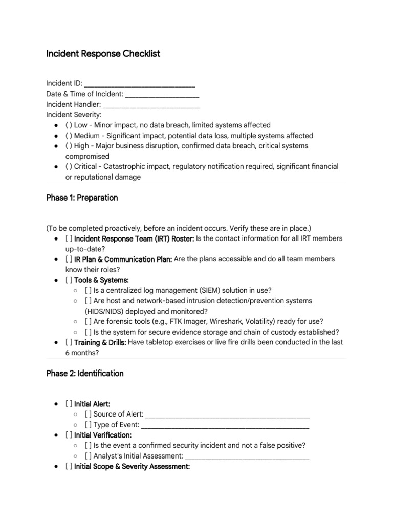 Incident Response Checklist Guide | PDF | Malware | Security