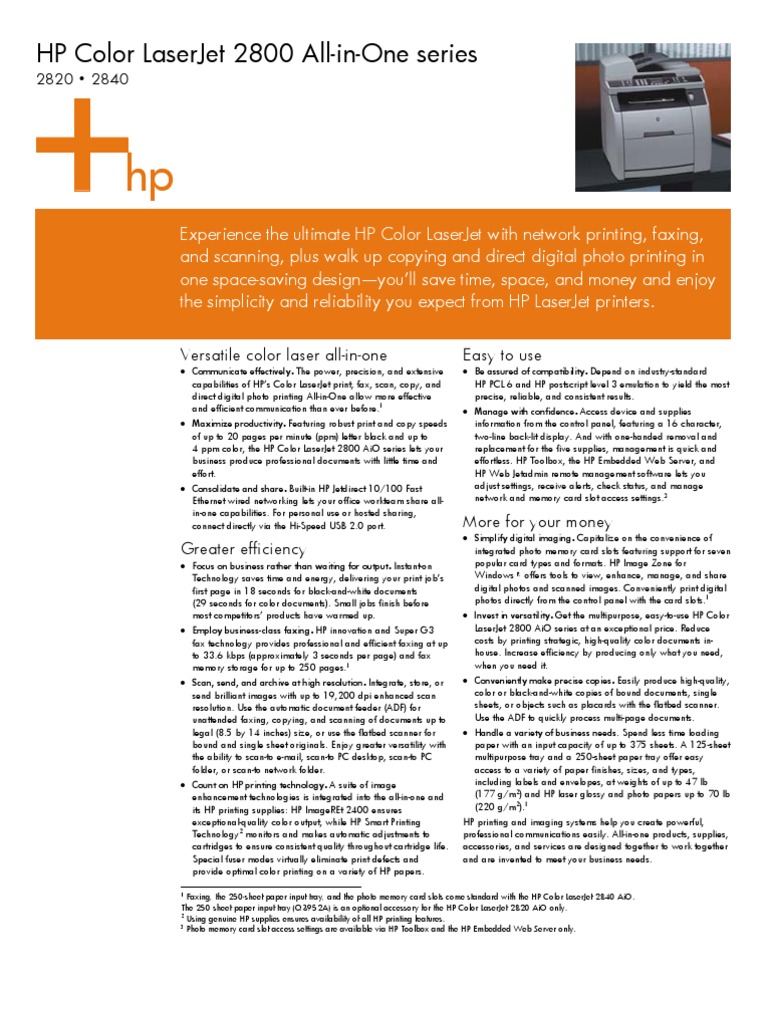 HP Color Laserjet 2800 All-In-One Series | PDF | Image Scanner | Fax