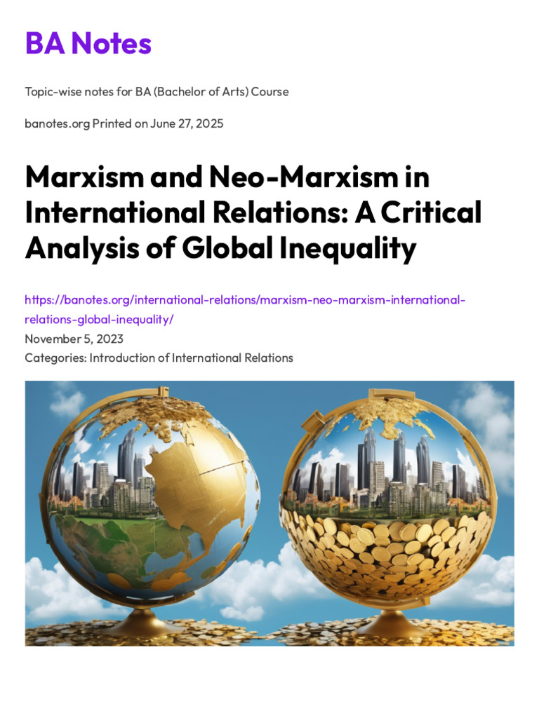 Marxism in International Relations Analysis | PDF | Critical Theory ...