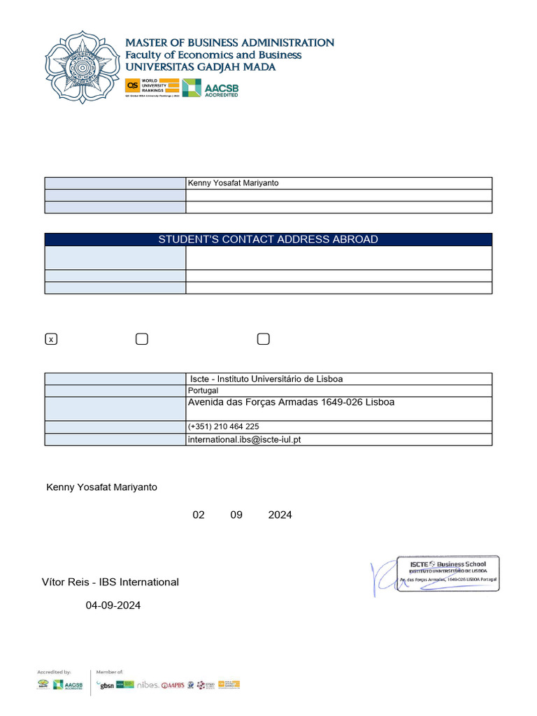 Form of Arrival Outgoing Students-2024 - Kenny | PDF