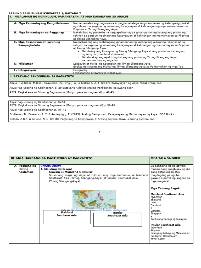 LE Q1 AP7 Lesson 1 Week 1 | PDF
