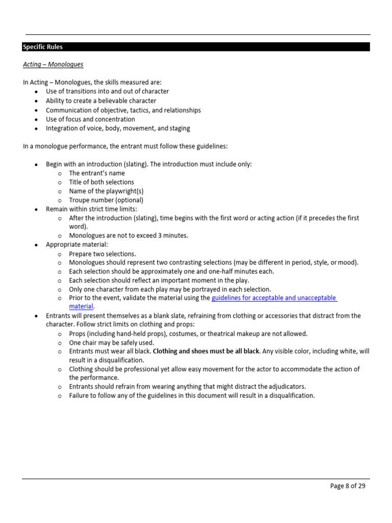 Acting - Monologue - Description - Rubric 4 | PDF | Tone (Linguistics ...