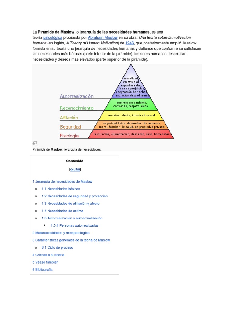 La Pirámide de Maslow | PDF | Metafísica de la mente | Conceptos psicologicos