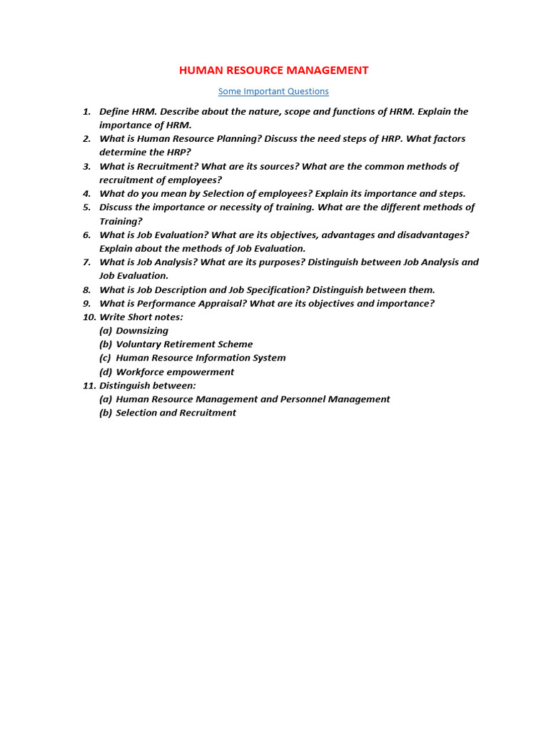 HRM - Questions | PDF