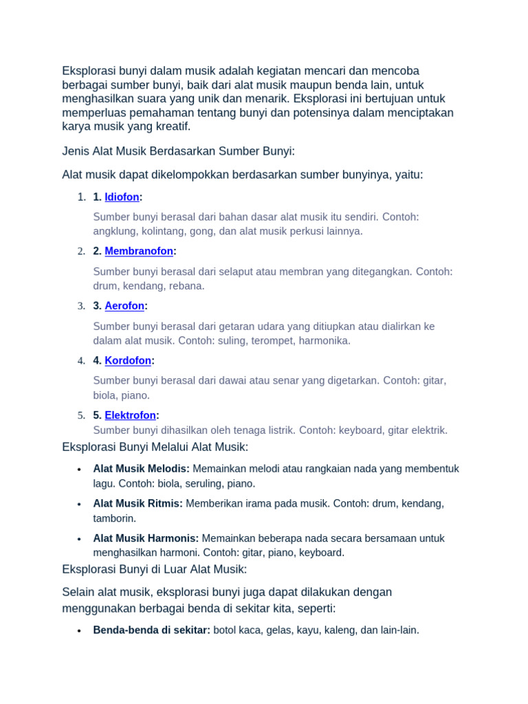 Materi Seni Musik Explorasi Bunyi Keg 1 Dan 2 | PDF