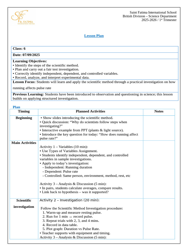 Lesson Plan Template | PDF | Scientific Method | Hypothesis