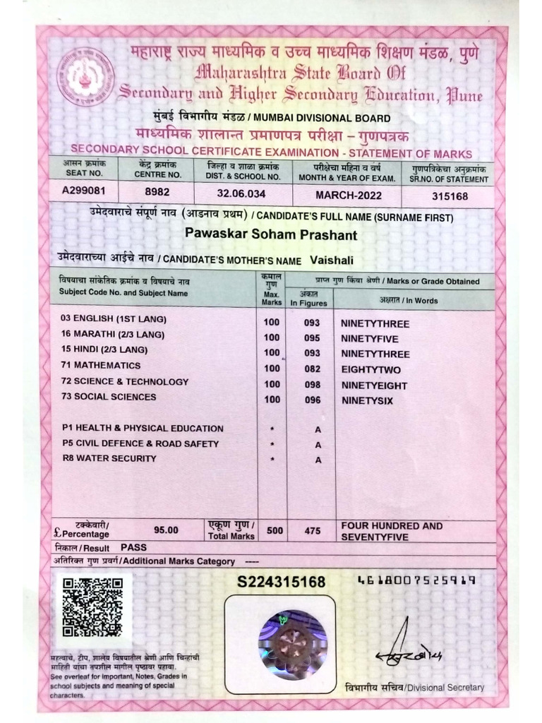 SSC Marksheet (Scanned) | PDF