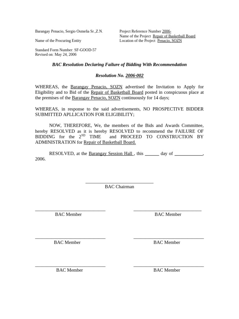 Barangay Penacio Basketball Board Repair Bid Failure | PDF