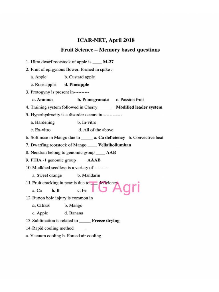 Icar-Net Fruit Science 2018 Memory Based | PDF