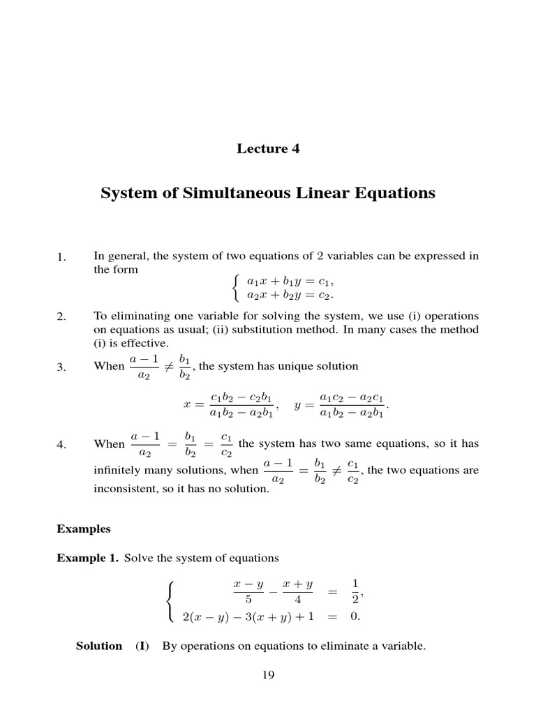 Solving Simultaneous Linear Equations | PDF | Equations | System Of ...