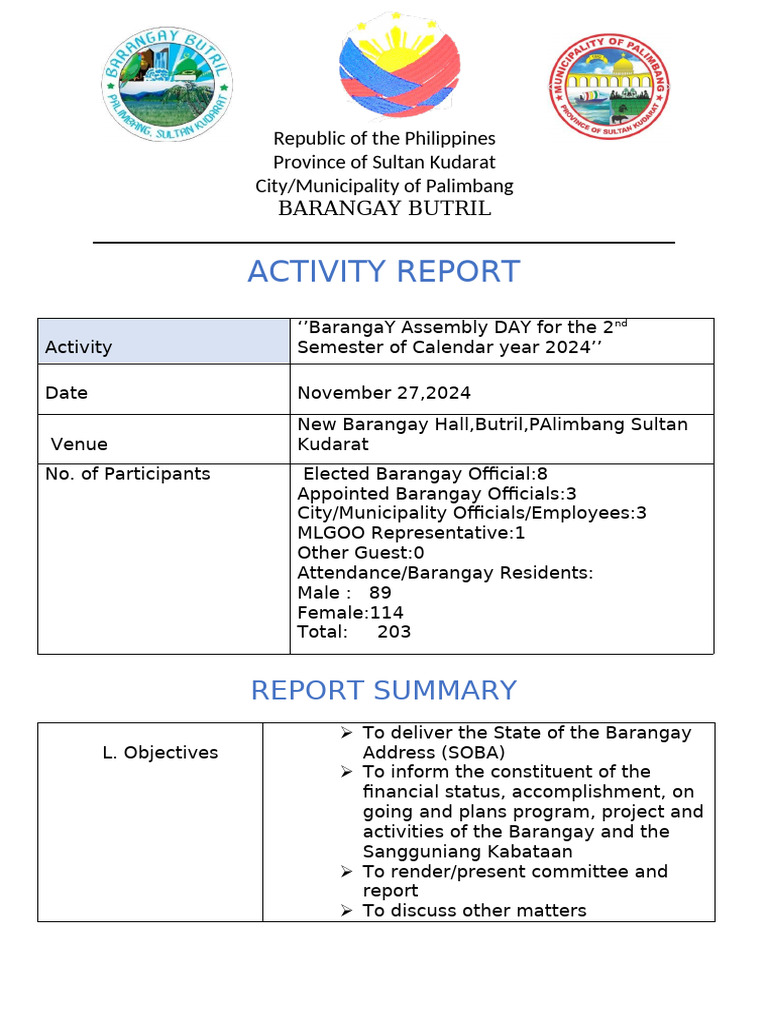 Barangay Assembly Report 2024 | PDF