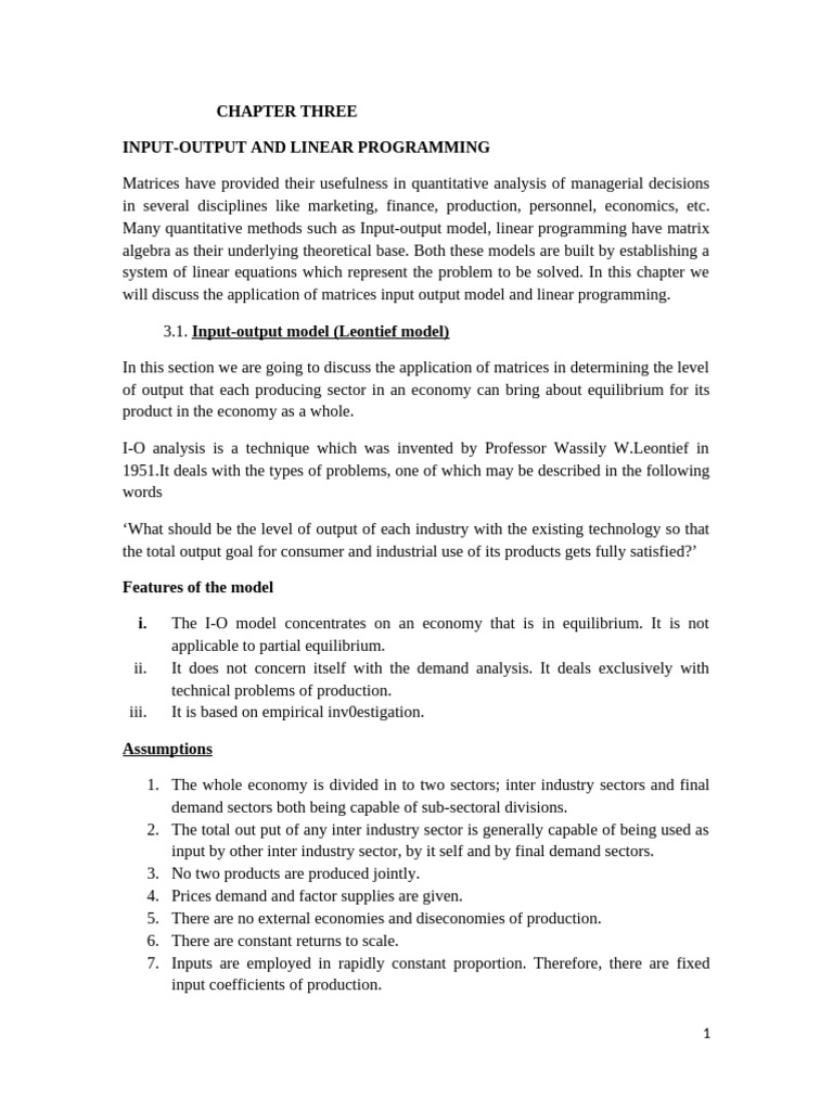Input-Output Analysis and Linear Programming | PDF | Input–Output Model ...