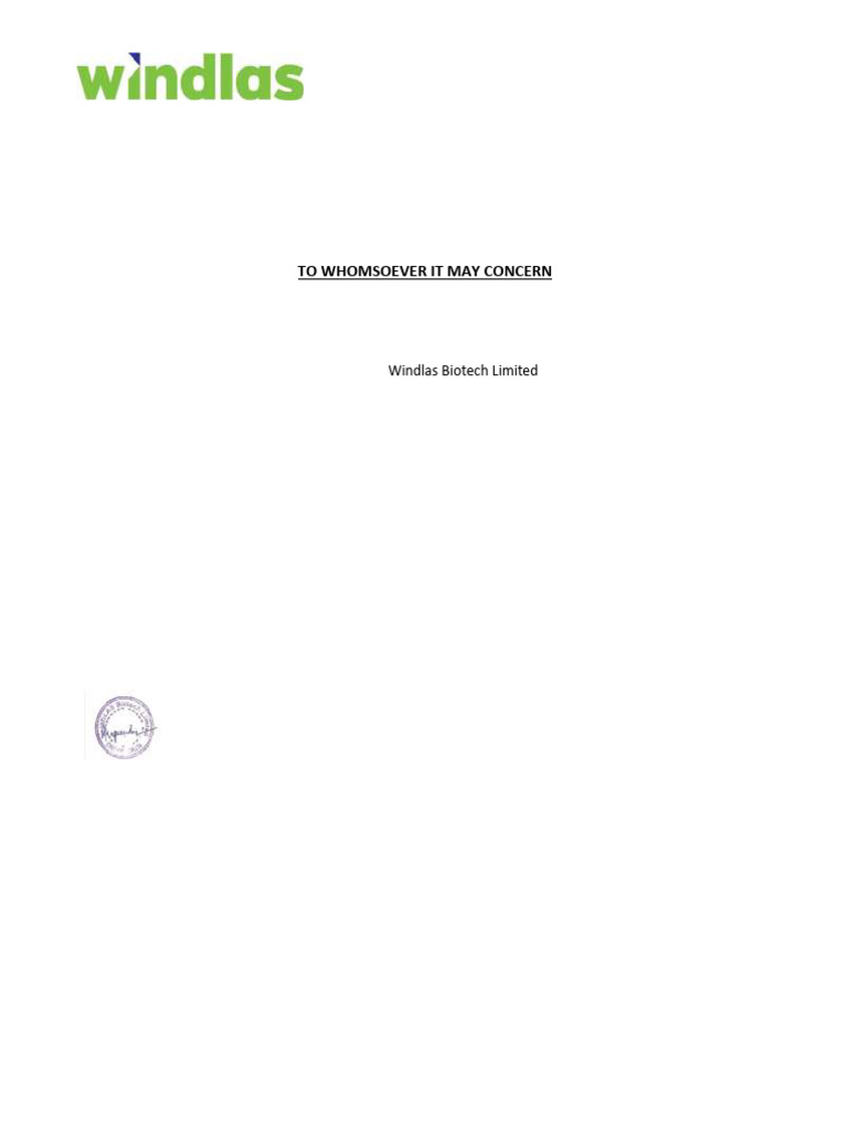 Vocational Training Certificate - Windlas Biotech | PDF