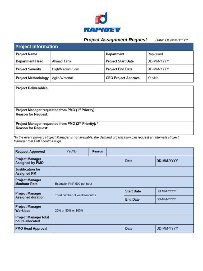 Project Assignment Request Template | PDF