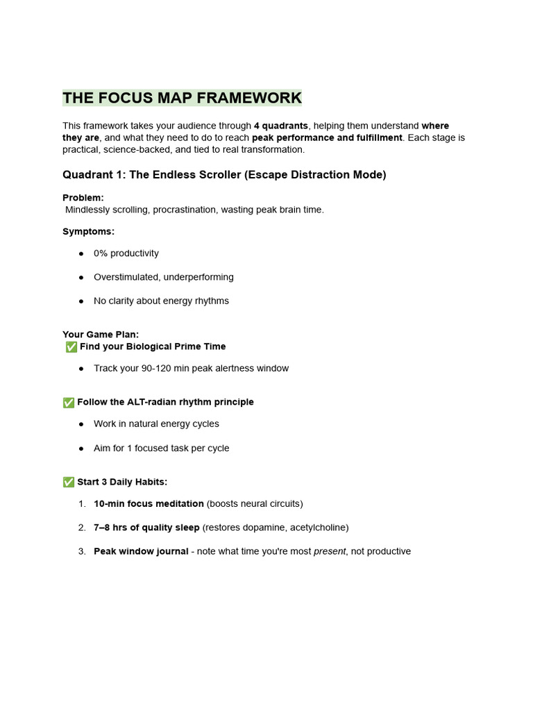 Focus Map Framework for Peak Performance | PDF | Brain | Psychological ...