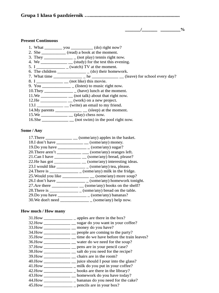 Present Continuous and Quantifiers Exercises | PDF | Chess Openings ...