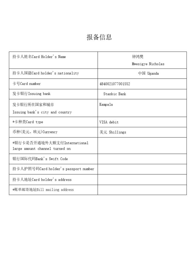 Cardholder Information Submission Form | PDF