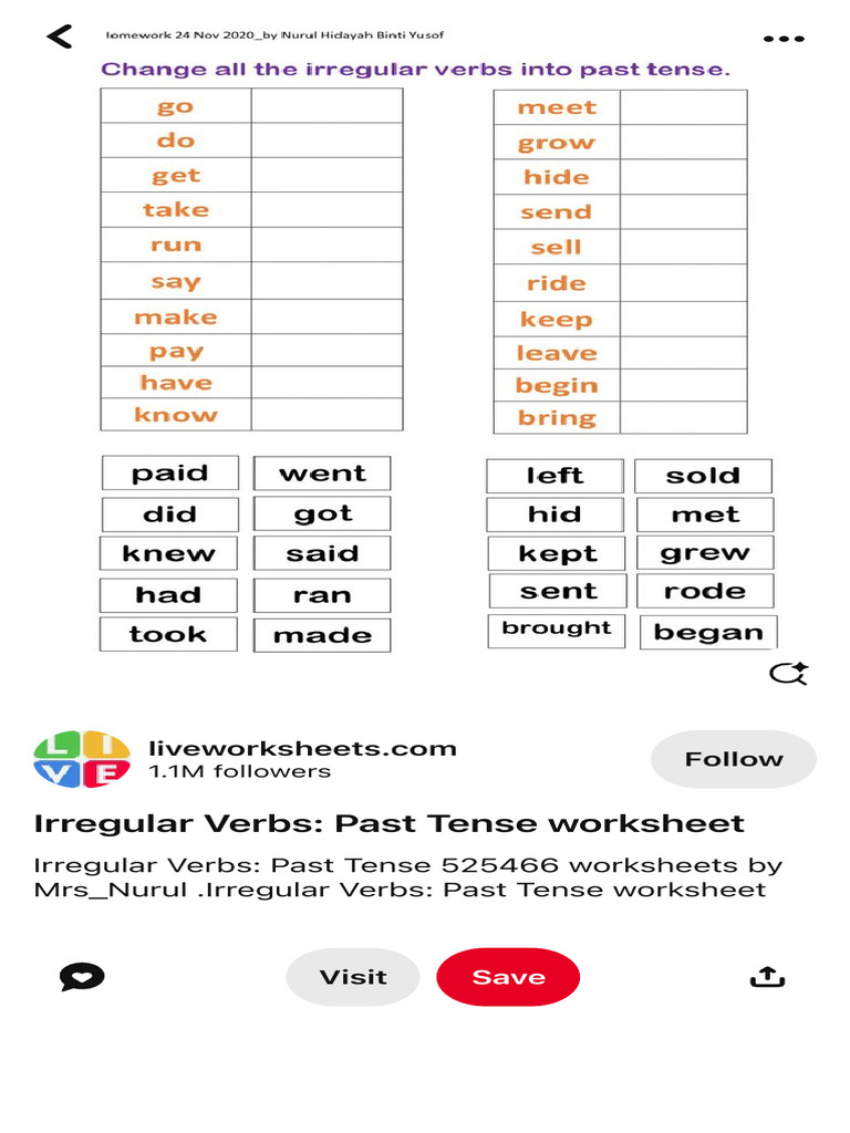 Irregular Verbs Past Tense Worksheet | PDF