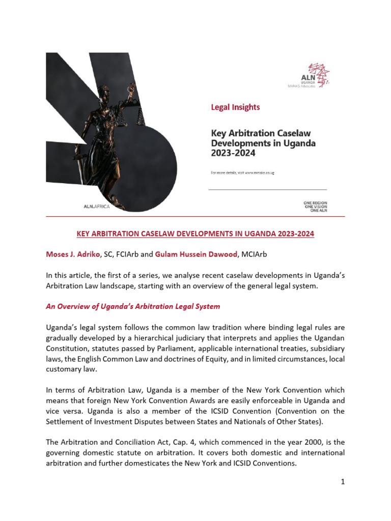 Key Arbitration Developments In Uganda 2023 2024 Pdf Arbitration