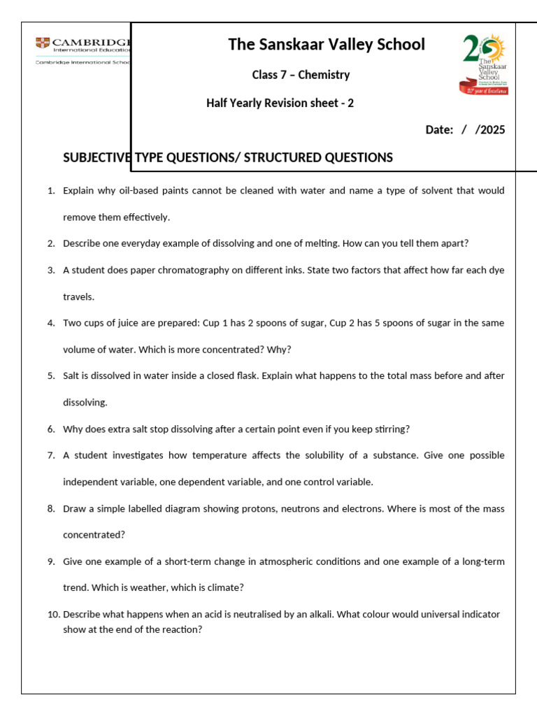 HY Revision Sheet 2 | PDF