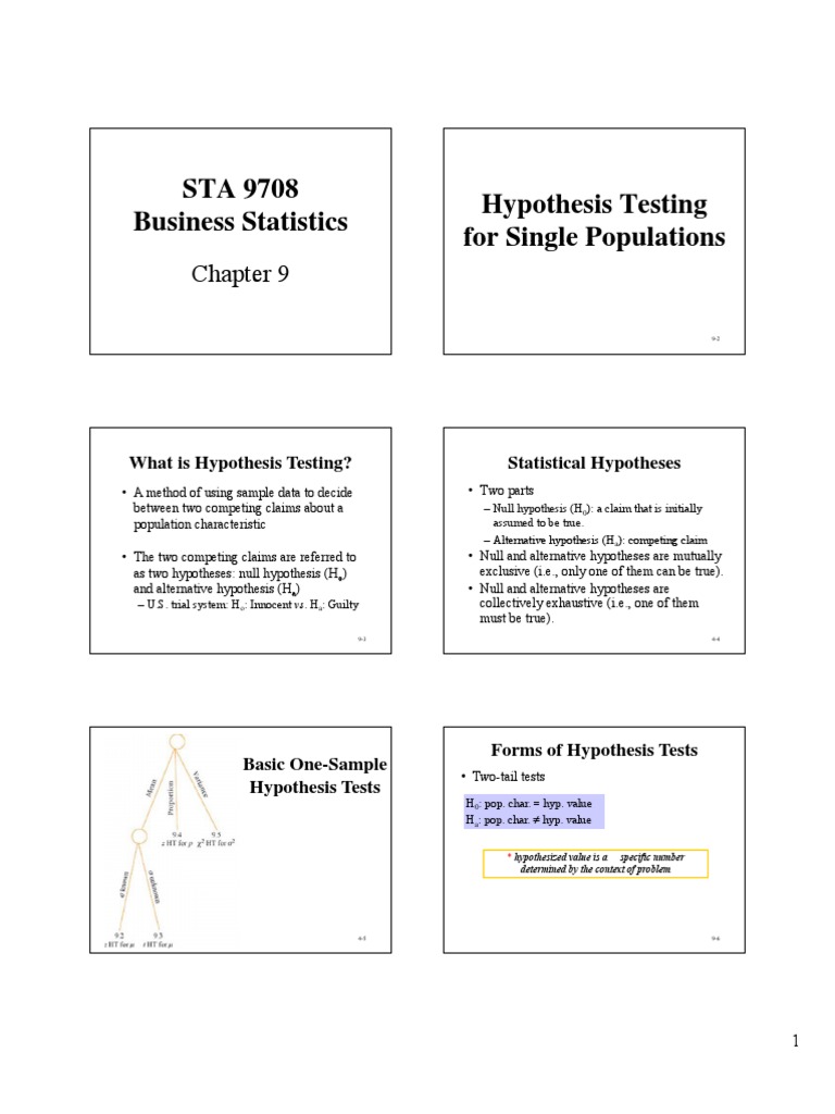 STA 9708 Business Statistics Hypothesis Testing For Single Populations ...