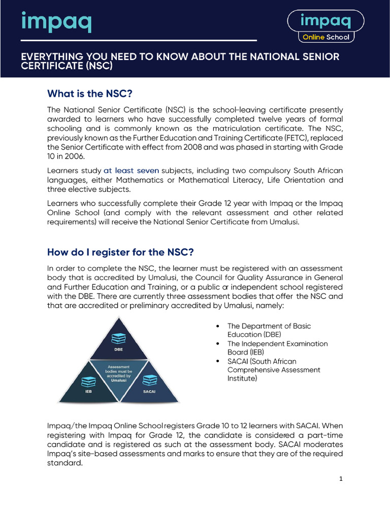 Grade 12 Everything You Need To Know About The NSC | PDF