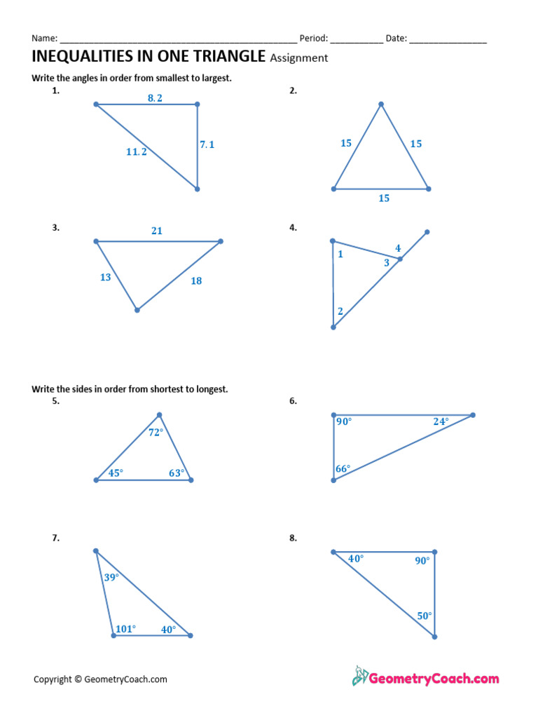 Triangle Inequalities Assignment | PDF | Triangle | Chess Theory