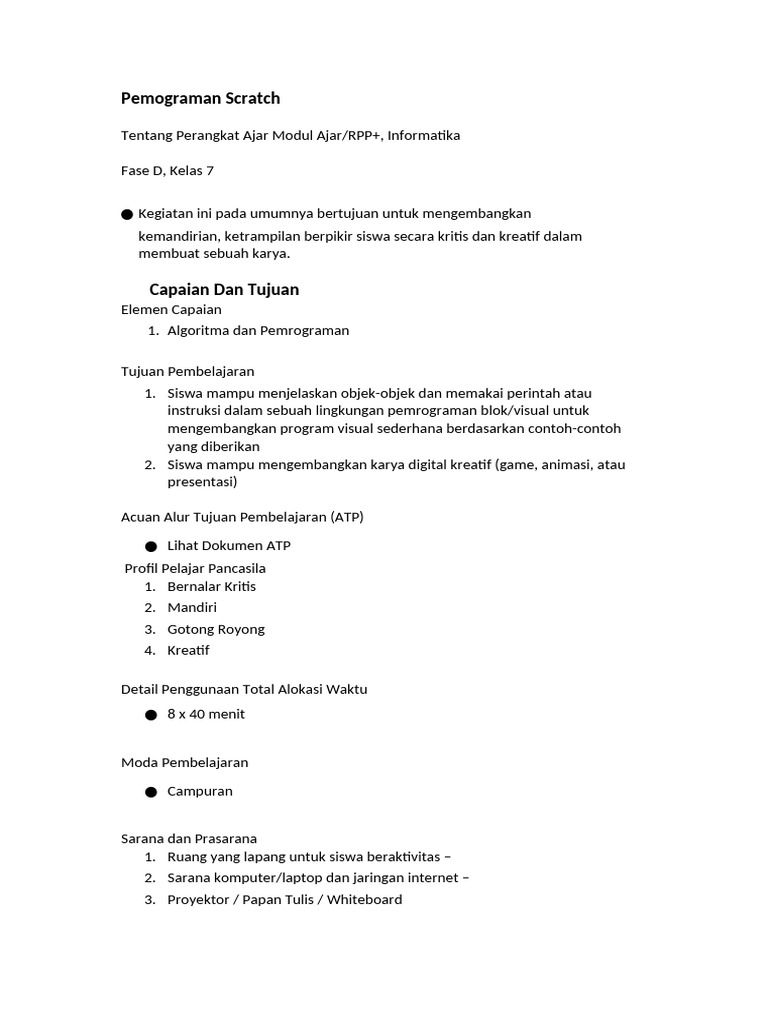 Modul Ajar Scratch Kelas 7 | PDF