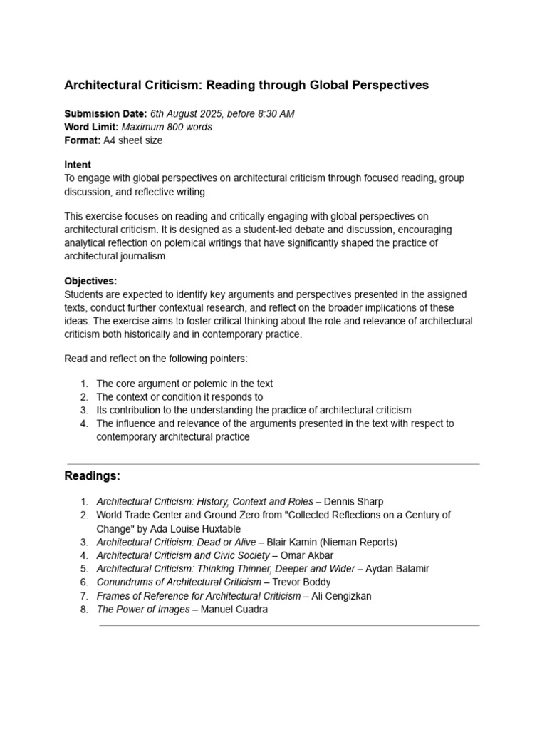 Architectural Criticism - Exercise | PDF