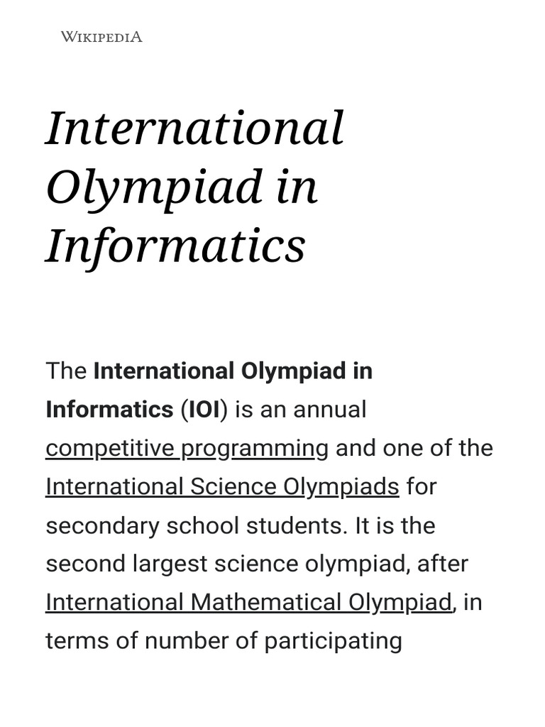 International Olympiad in Informatics - Wikipedia | PDF | Computing ...