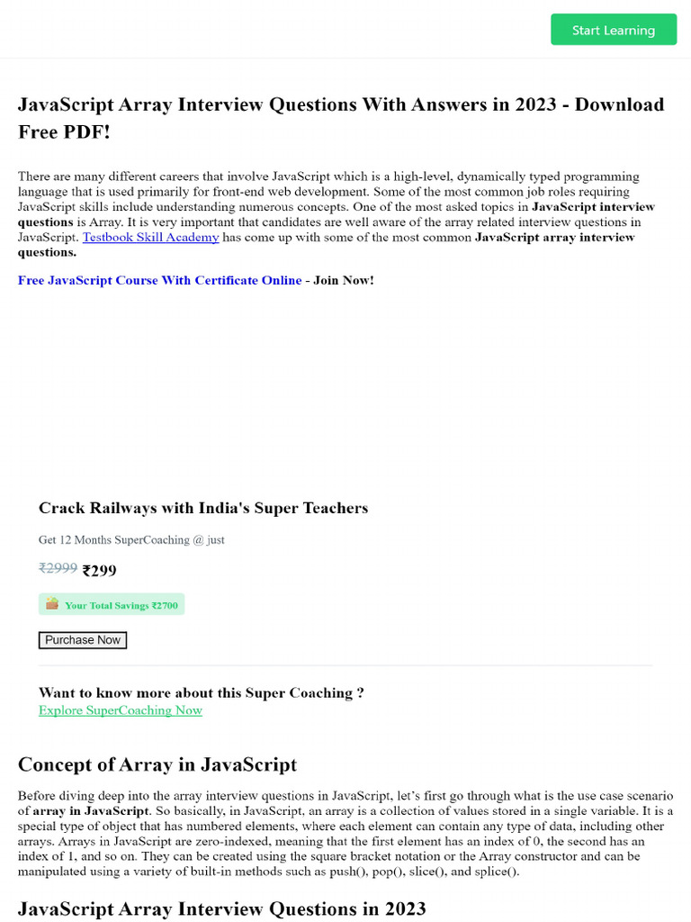 Top 18 JavaScript Array Interview Questions With Answers in 2023 | PDF