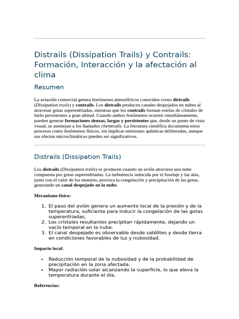 Distrails Contrails Chemtrail Impacto Climatico | PDF | Nube | Fenomeno ...