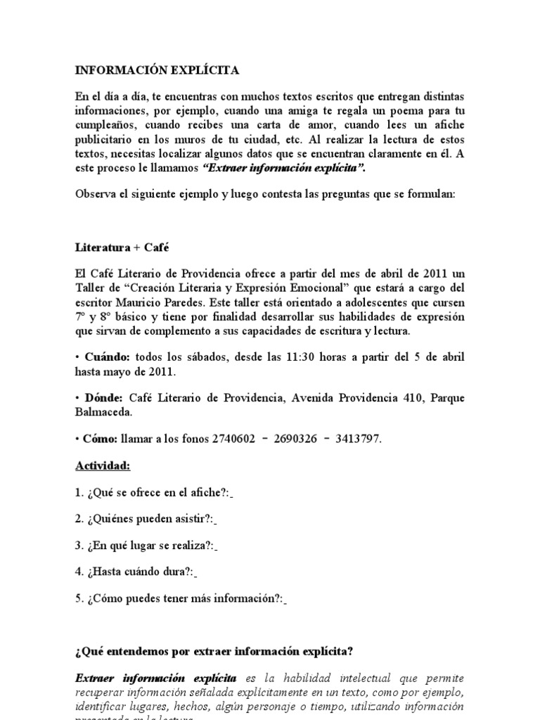 Información Explícita | PDF | Lectura (proceso) | Isla