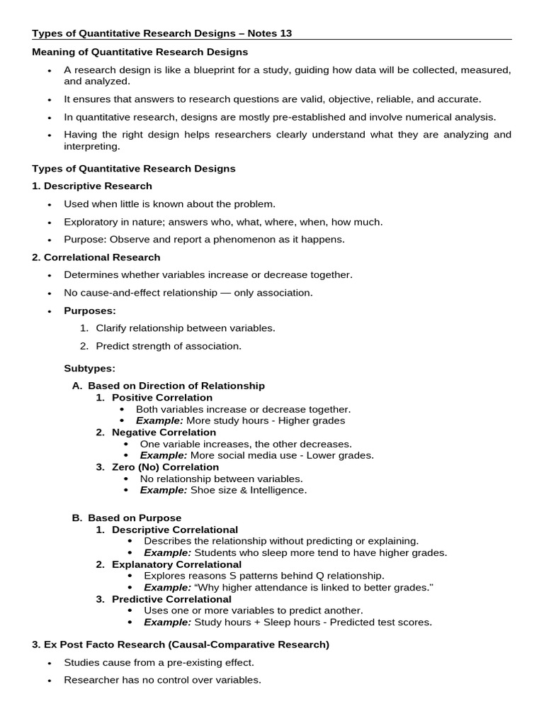 Types of Quantitative Research Designs | PDF | Quantitative Research ...