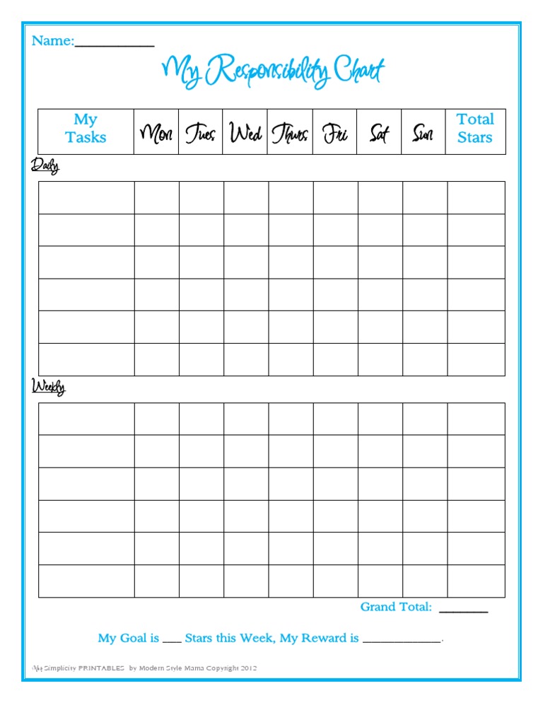 My Responsibility Chart Blue | PDF