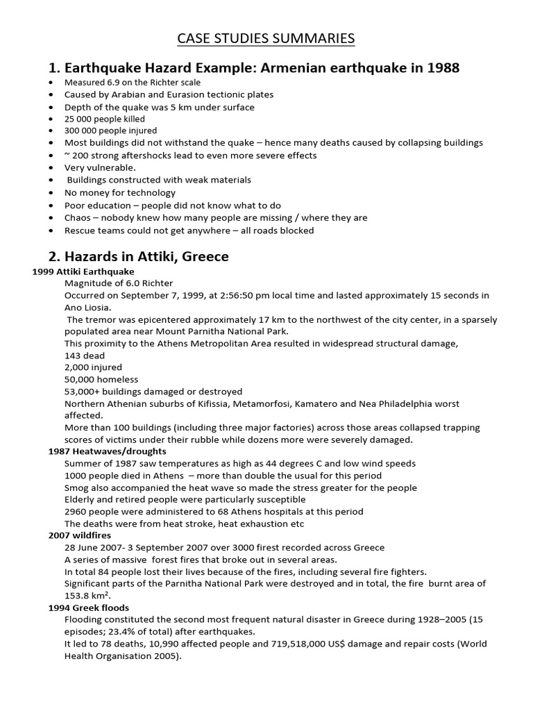 Natural Disaster Case Studies Overview | PDF | Earthquakes | Natural ...