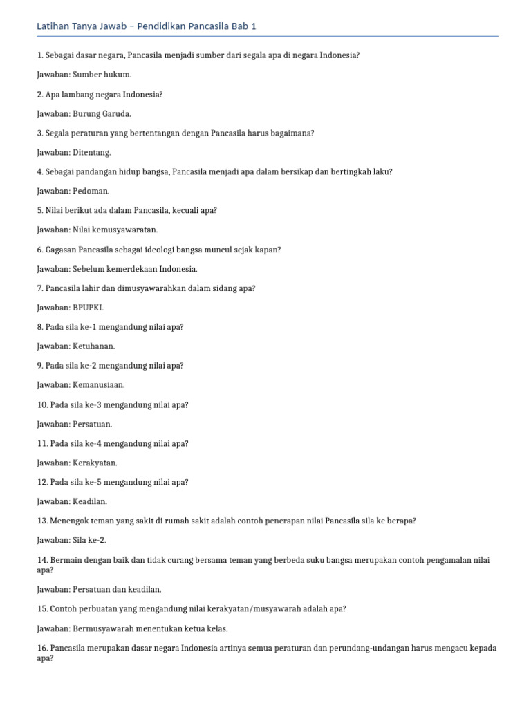 Latihan Tanya Jawab Pancasila | PDF
