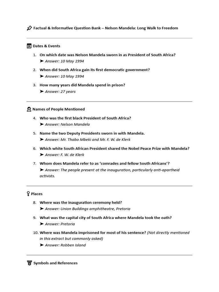 Nelson Mandela Inauguration Q&A Guide | PDF