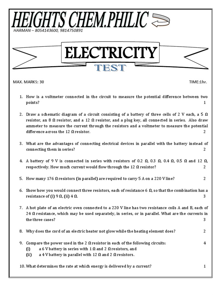 Electricity Test CBSE | PDF | Science & Mathematics